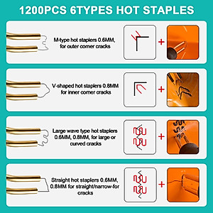 1200PCS Hot Staples 6 Types Plastic Welder Staples with Storage Box,0.6 0.8mm Hot Stapler Staples for Plastic Repair Welder Car Bumpers Dashboards Lamp Holders Kayak DIY Daily Plastics Supplies