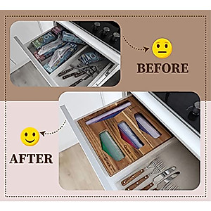 Retrieved Tools Ziplock Bag Storage Organizer - Acacia Wood Food Bags Container for Kitchen Drawer - Compatible with ziplock Brands. Baggie Dispenser - Holder for Gallon, Quart, Sandwich and Snack