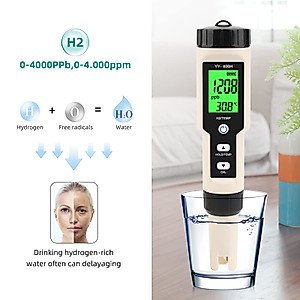 HUIFACAI Digital Hydrogen Meter Water Quality Tester with ATC Accuracy Pen Type Meter Data Hold Function LCD Displays Water Quality Tester for Drinking Water Water Quality Tester Ppm