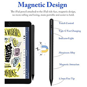 Active Stylus Pens for Touch Screens, DOGAIN Pencil for Android, Rechargeable Tablet Pen POM Tip Magnetic iPad Pencil for iPad/Pro/Air/Mini/iPhone/Samsung/Lenovo/iOS/Android and Other Touch Screen