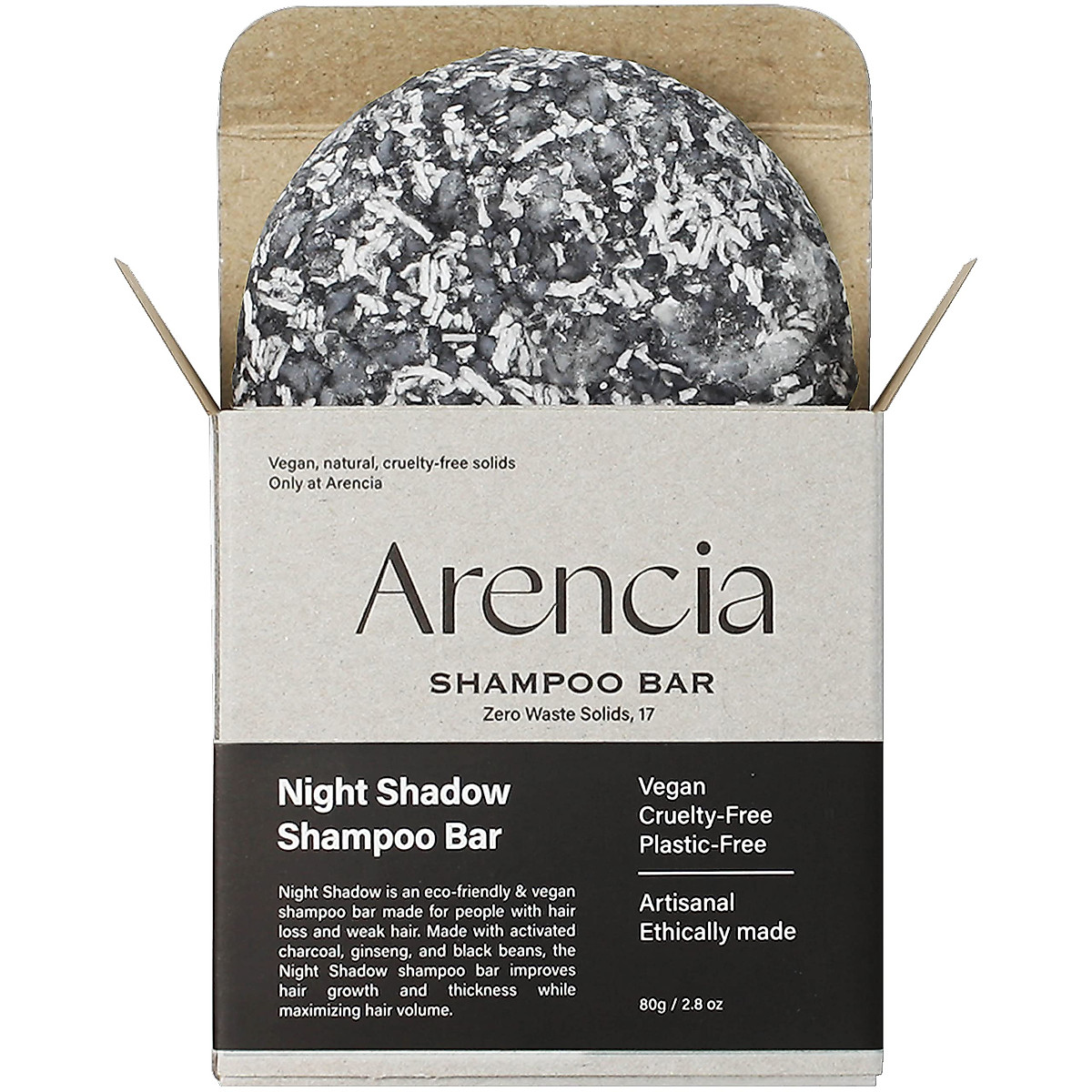 ARENCIA Night Shadow Biotin Shampoo Bar for Regrowth & Hair loss, Darkening, Gray Hair | Strengthening & Volumizing | Normal to Oily Hair | Vegan, Natural, pH balanced, Sulfate free