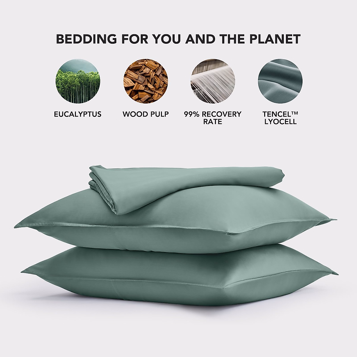 EVERGRACE Tencel Lyocell Cooling Duvet Cover Set King Size 3 Piece, 100% Natural Eucalyptus Lyocell Fiber from Austria, Luxury Silky Soft Comforter Cover with 2 Shams, Misty Sage Green, 90"x104"