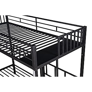 Tmosi Triple Bunk Beds, 3 Twin Bunk Beds for Kids Teens Boys Grils,Metal Heavy Duty Bunk Bed with Guardrail Ladder,Convert into 3 Twin Beds (Black)