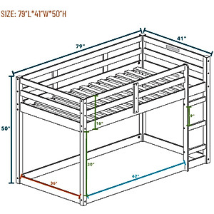 Low Bunk Beds Twin Over Twin, Wood Twin Bunk Bed Frame with Safety Rail Ladder for Kids Bedroom, Espresso Loft Bed for Boys Girls Toddlers