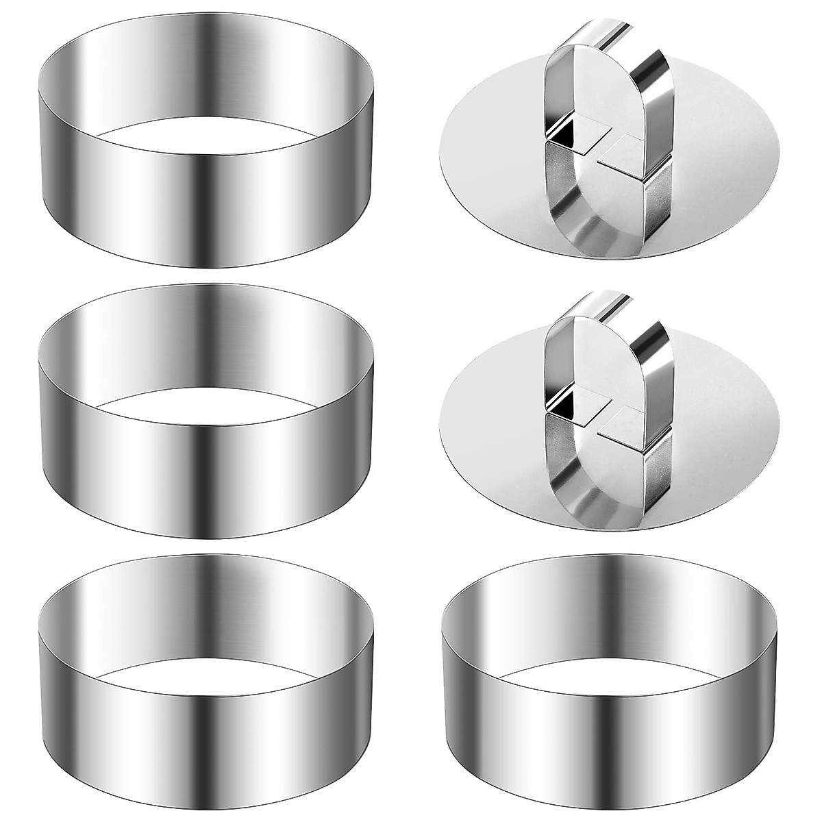 Round Cake Ring Mold,Stainless Steel Ring Molds for Cooking,Cookie Rings for Baking 4 Inch,Dessert Mousse Molds with Pusher & Lifter Cooking Rings, Tuna Tartare Mold (Include 4 Rings and 2 Pusher)