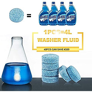 Kindax Car Windshield Washer Tablets 40Pcs Car Glass Wiper Fluid Concentrated Clean Tablets 1 Pack Makes 42 Gallons,1 Piece Makes 1.05 Gallons