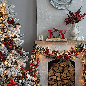 HOMirable Christmas Decor Indoor Joy Sign with Wreath for O, LED Lighted Rustic Tabletop, Bowknot Farmhouse Wooden Home Decorative Sign, Holiday Xmas Display Box Decoration Gift