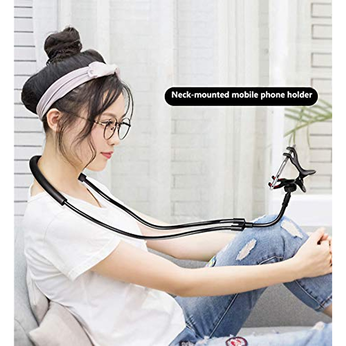 L&B Olivia B-Land Cell Phone Holder, Hanging on Neck Universal Mobile Phone Stand for Bed, gooseneck Cell Phone Holder, Compatible with iPhone 11 Pro XS Max XR X (White)