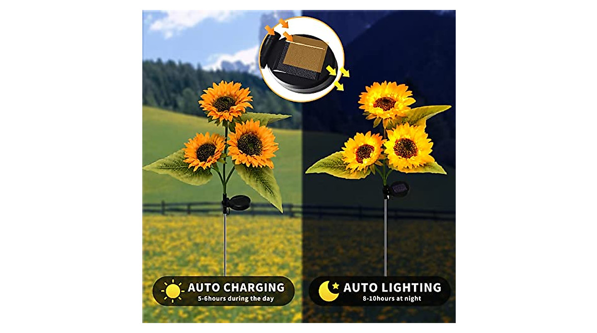 SUWEAZC Solar Sunflower Lights 2 Pack - Waterproof Garden Decor