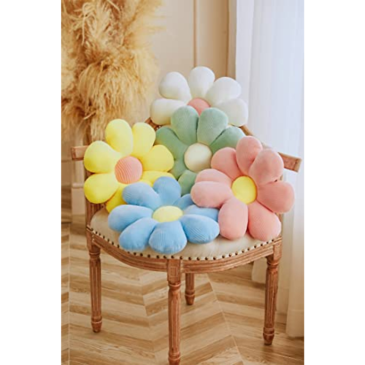 Solaka Flower-Shaped Stretch Plush Throw Pillow Cushions for Sofa Office Sedentary Leisure and Comfortable Cushion Green, 15.75inch