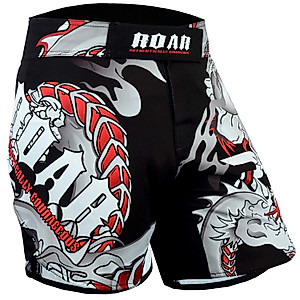 ROAR MMA Shorts Muay Thai Training UFC Cage Fight Grappling Jiu Jitsu Rashguards (Darken Red, Medium)
