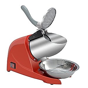 Three Blades Snow Cone Maker Ice Shaver 380W 220lbs/hr Prevent Splash Electric Stainless Steel Shaved Ice Machine Home and Commercial Ice Crushers (red)