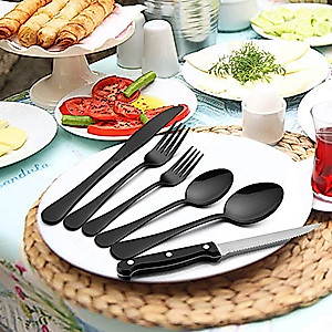 LIANYU 48-Piece Black Silverware Set with Steak Knives and Organizer, Stainless Steel Flatware Cutlery Set for 8, Tableware Eating Utensils Set for Wedding Home Party, Dishwasher Safe, Mirror Polished
