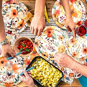 Juweked 60Pcs Fall Plates and Napkins Sets Fall Floral Paper Plates and Napkins Thanksgiving Tableware Set Fall Party Decorations for Bridal Shower Autumn Party Supplies Fall Harvest Decorations