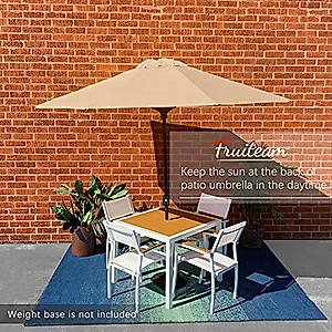FRUITEAM Patio Umbrella with Solar Light, 7.5FT Table Umbrella Solar Powered Outdoor Umbrella with Easy Tilt and Crank for Garden, Deck, Backyard and Pool (Beige)