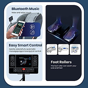 Massage Chair,Full Body Zero Gravity Recliner Chair with Smart Large Screen Bluetooth Speaker Wormwood Back and Calf Heating Therapy Foot Roller Air Massage System for Home Office,Black