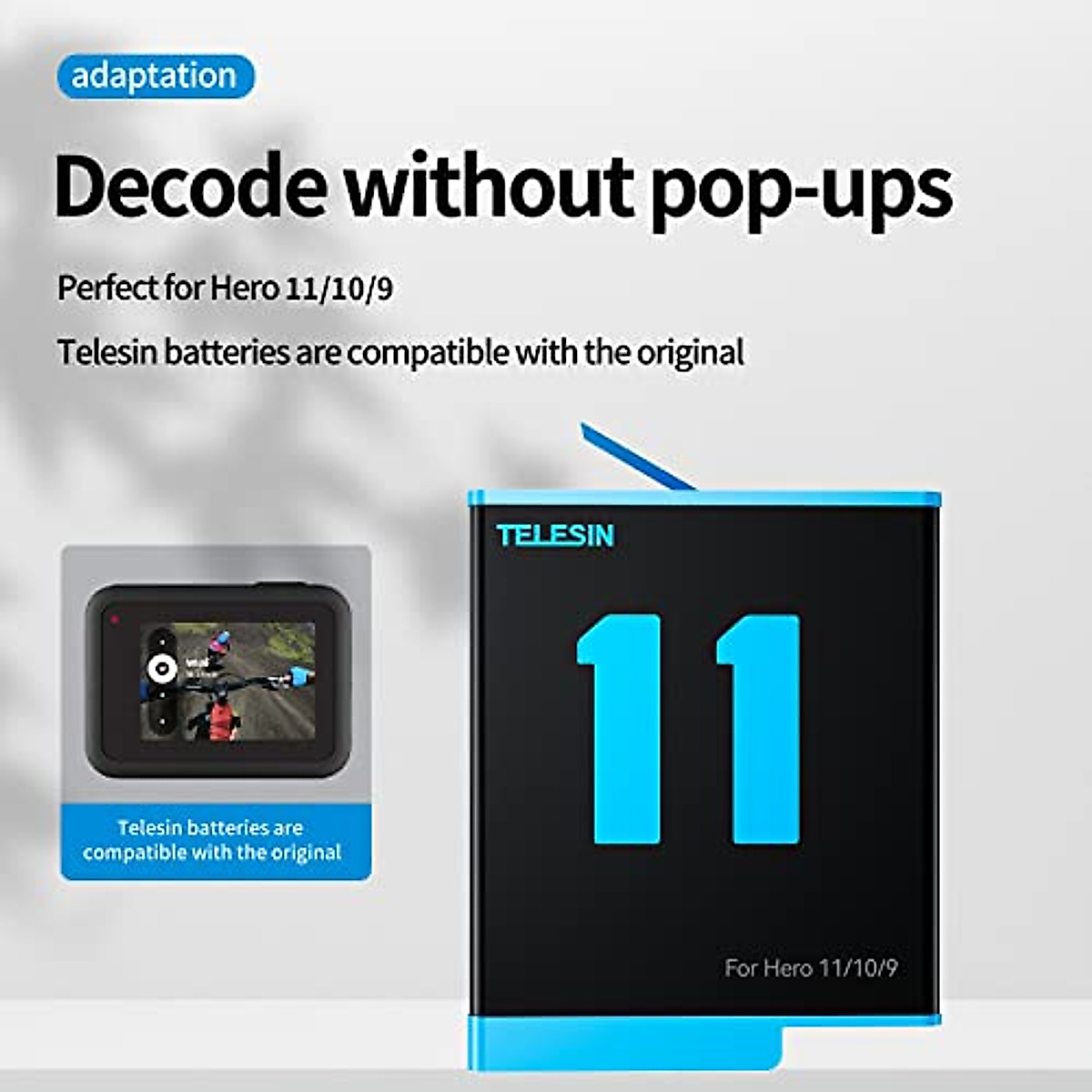 TELESIN 2-Pack Battery Charger Kit for GoPro Hero 11 Hero 10 Hero 9 Black, Fully Compatible with Original Go Pro 11 10 9 Charger and Batteries