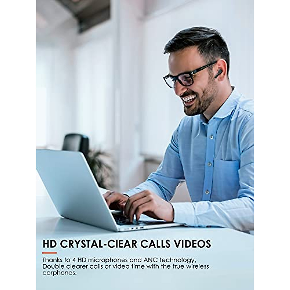 Hyeing Active Noise Cancelling True Wireless Earbuds,Bluetooth 5.2 in-Ear Headphones, Sweat Waterproof Hi-Fi Earphone,36H TV Gaming Headset with 4 HD ANC Microphones,for Office Gifts Gym