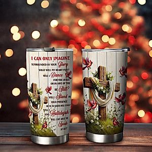 20oz Red Cardinal Bird Faith Tumbler, I can only Imagine, Religious, Christian Gifts, Coffee Thermos for Women, Stainless Steel Double Wall Vacuum Insulated Coffee Mug, Travel Cup with Lid