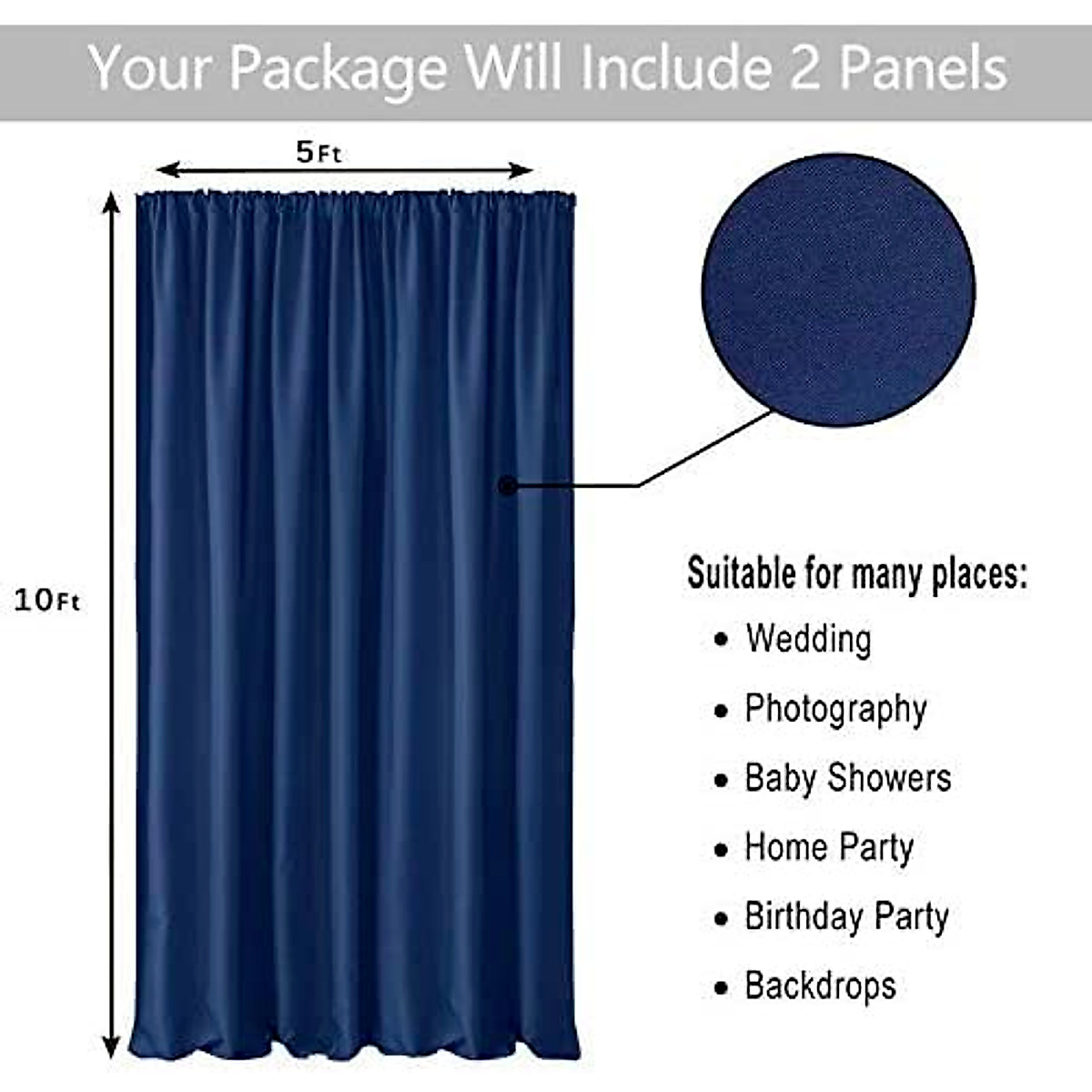 Hiasan Navy Blue Backdrop Curtains for Parties, Polyester Photography Backdrop Drapes for Family Gatherings, Wedding Decorations, 5ftx10ft, Set of 2 Panels