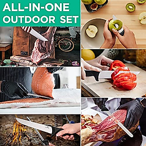 Mossy Oak Outdoor Knife Set - 6 PCS Chef Knife Set with Roll Bag - Premium Stainless Steel BBQ Knife Sets with Ergonomic Handle - 6’’ Fillet Knife for Fishing - Birthday Gifts for Women Men Lovers