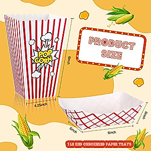 Sawysine 72 PCS Movie Party Supplies Include 36 Pcs Movie Night Popcorn Boxes and 36 Pcs Paper Food Trays Plastic Red White Striped Classic Popcorn Containers for Movie Night Theater Carnival Circus