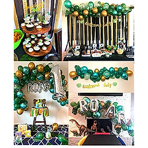 Homond Dinosaur Baby Shower Decorations for Boy, Dinosaur Balloons Garland Kit for Baby Shower, Dinosaur Party Supplies, Welcome Baby Banner, Hatching Soon Cake Topper