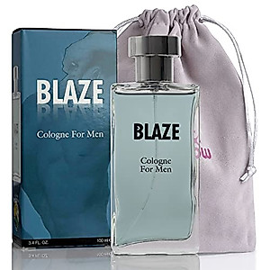 NovoGlow Blaze Eau de Parfum Cologne for Men With Luxurious Suede Pouch - Marine Breeze, Sandalwood And Sensual Musk Wood Notes– 100ml – 3.4 oz – Great Gift For Men
