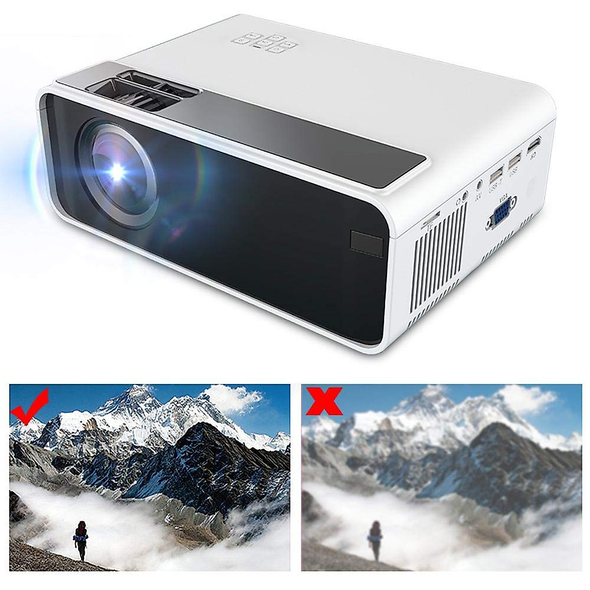 ASHATA Projector 1500 Lumens 4K HD Video Projector 150'' Home Cinema LCD Movie Projector with Remote Control Support 1080P VGA AV USB Bluetooth for Home Entertainment
