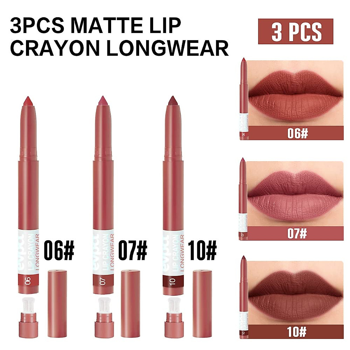 BINGBRUSH 3Pcs Crayon Matte Longwear Lipstick Pack Set,Moisture Smooth Lipliner With Built-in Sharpener Ultimate Lip Crayon for Makeup- Waterproof Velvet Lipgloss Lip Stain