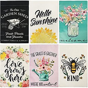 LotFancy Garden Flags, Summer Spring Yard Flags for Outside, 6 Pack of Set, 12x18 Inch Double Sided Burlap Farmhouse Flags, Seasonal Small Decorative Flags