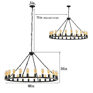 celimi Wagon Wheel Chandelier Large Black Round Modern Farmhouse Light Fixtures for High Ceilings, Dining Room,Living Room (24-lights)