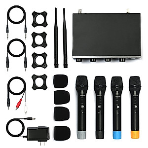 ZERFUN Pro Wireless Microphone System 4 Channel, UHF Metal Cordless Handheld Mics for Church Karaoke Singing, 4x50 Adjustable Frequency(G8 Battery 4 Handheld)
