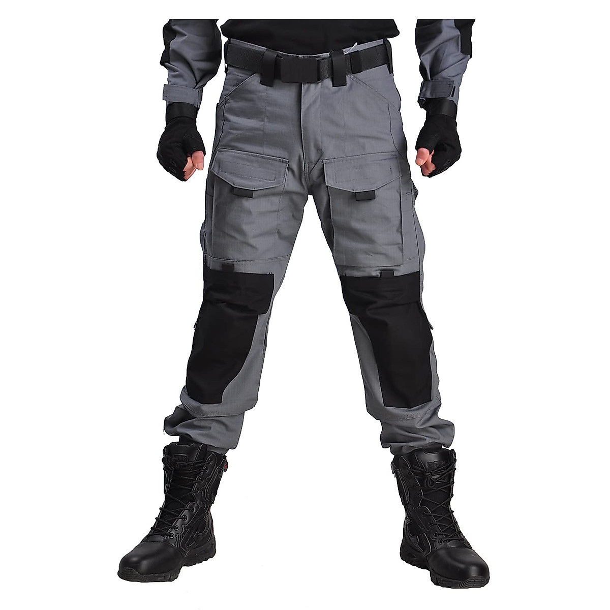 HAN·WILD Men's Combat Pants Tactical Military Pant with Knee Pads Airsoft Hiking Trousers Gray