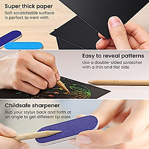 Arteza Scratch Paper, Set of 202 Notes, 3.5 x 3.5 Inches, 200 Rainbow and 2 Gold-Foil Star Backgrounds, Includes 2 Scratchers and 2 Sharpeners, Art Supplies for Craft and DIY Projects