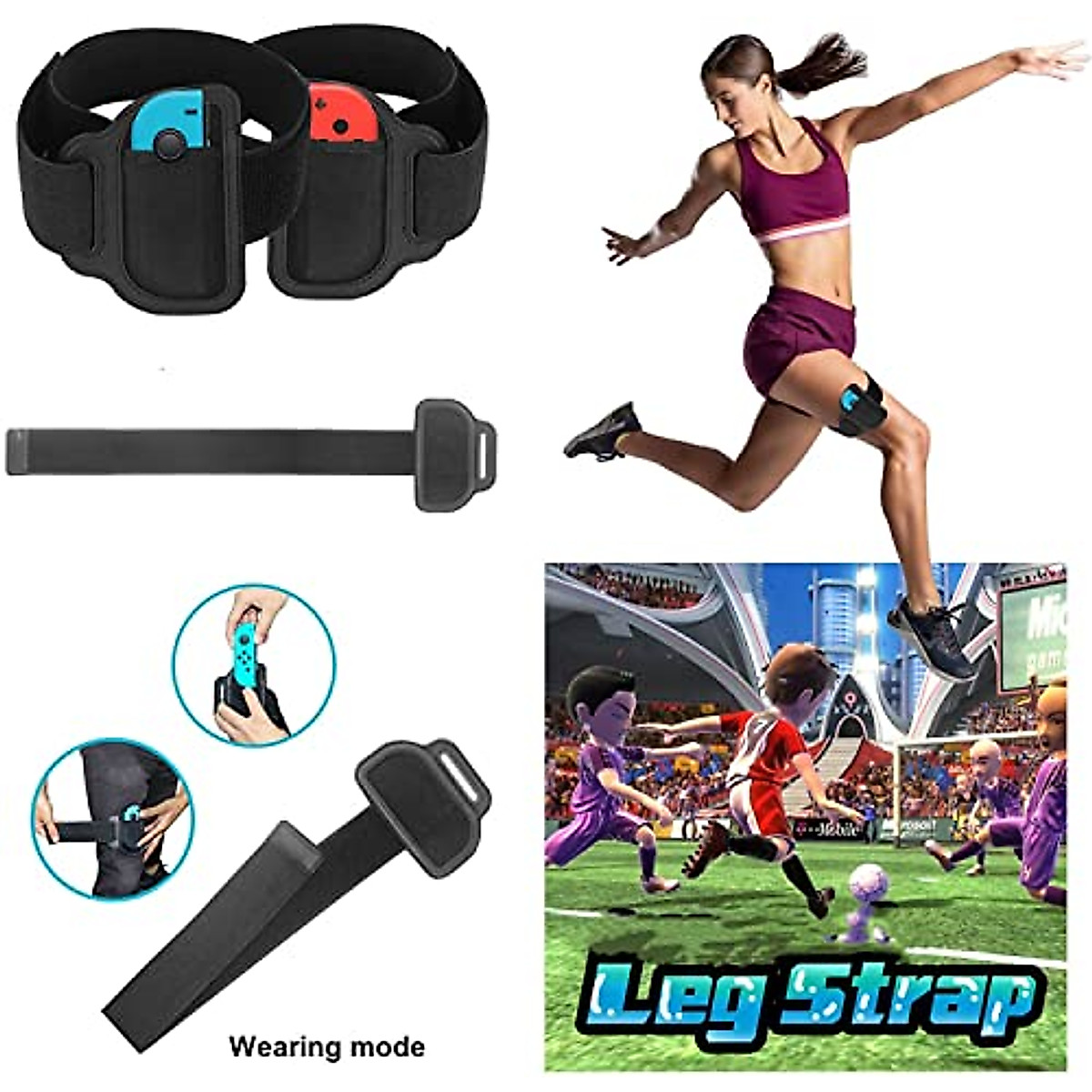 [4 Pack] Switch Leg Strap for Nintendo Switch Sports, TGDPLUE Switch Soccer Leg Straps Compatible with Switch Sports/Ring Fit Adventure, Four Size Adjustbale Elastic Strap for Adults & Children
