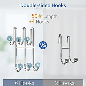 BPB Over Shower Door Hooks - 2 Pack Double Over Glass Hooks Extended 7.5Inch Bathroom Hook Drilling-Free Hanger for Hanging Towel, Robe, Loofah, Squeegee (Silver)