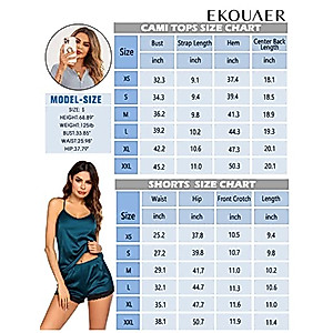 Ekouaer Lingerie for Women Soft Womens Lingerie Sleepwear Satin Pajamas Cami Set Lace Silk Nightwear Short Set,Black Medium