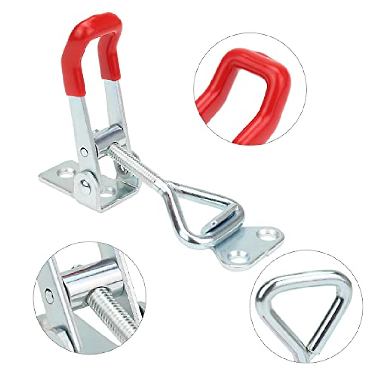 Favordrory 6 Pack Toggle Latch Clamp, Pull Latch, Adjustable Toggle Clamp Latch, Heavy Duty Toggle Latch, 150Kg 330Lbs Holding Capacity (25 Pieces Screws) Red + Silver