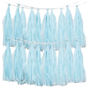 20pcs 14 Inch Shiny Tissue Paper Tassels Garland Bunting for Wedding Baby Shower Festival Anniversary Birthday Party Banner Wall Hanging Decorations DIY Kit (Light Blue)