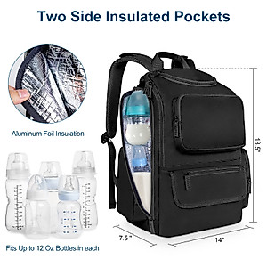 Mancro Diaper Bag Backpack, Multifunctional Dad Diaper Bag with 2 Side Insulated Pockets, Travel Water Resistant Baby Diaper Backpack for Men Women with Stroller Straps, Black