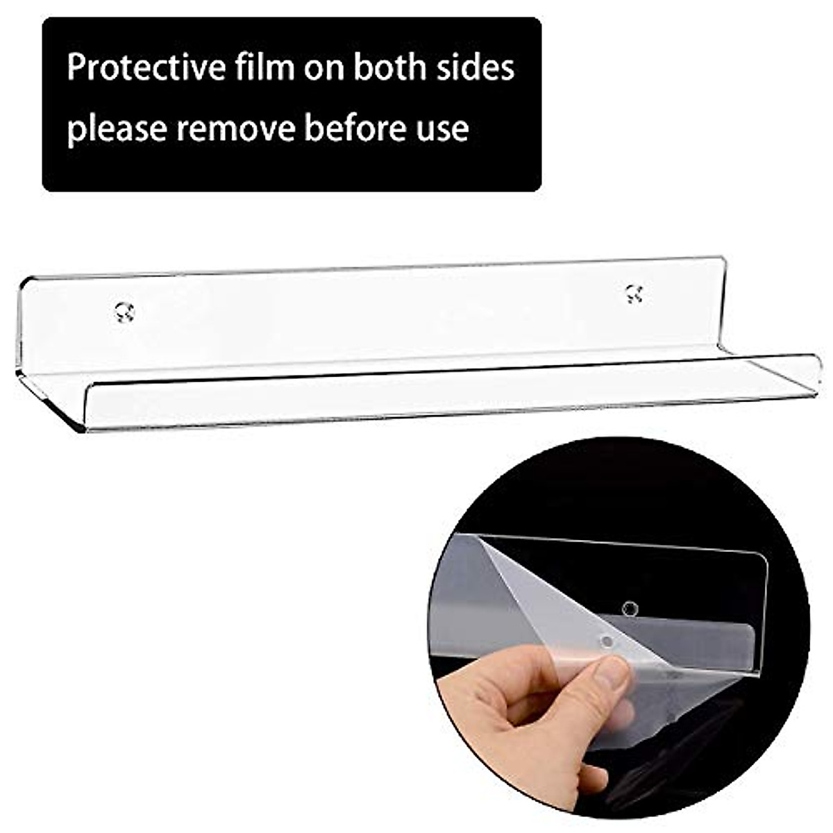 Cerpourt Acrylic Floating Wall Ledge Shelf, Wall Mounted Nursery Kids Bookshelf, Invisible Spice Rack, Clear Bathroom Storage Shelves Display,Acrylic 15" Invisible Bookshelf, Set of 4