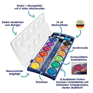 Pelikan Opaque Watercolor Paint Set, 12 Colors Plus Chinese White Tube (720854)