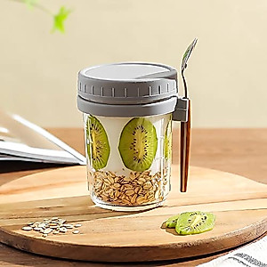 SYOUACEND Set of 2 Overnight Oats Containers with Lids and Spoon, 10 oz Large Capacity Glass Oatmeal Jars, Mason Jars with Airtight Lids for Overnight Oats, Milk, Cereal, Fruit