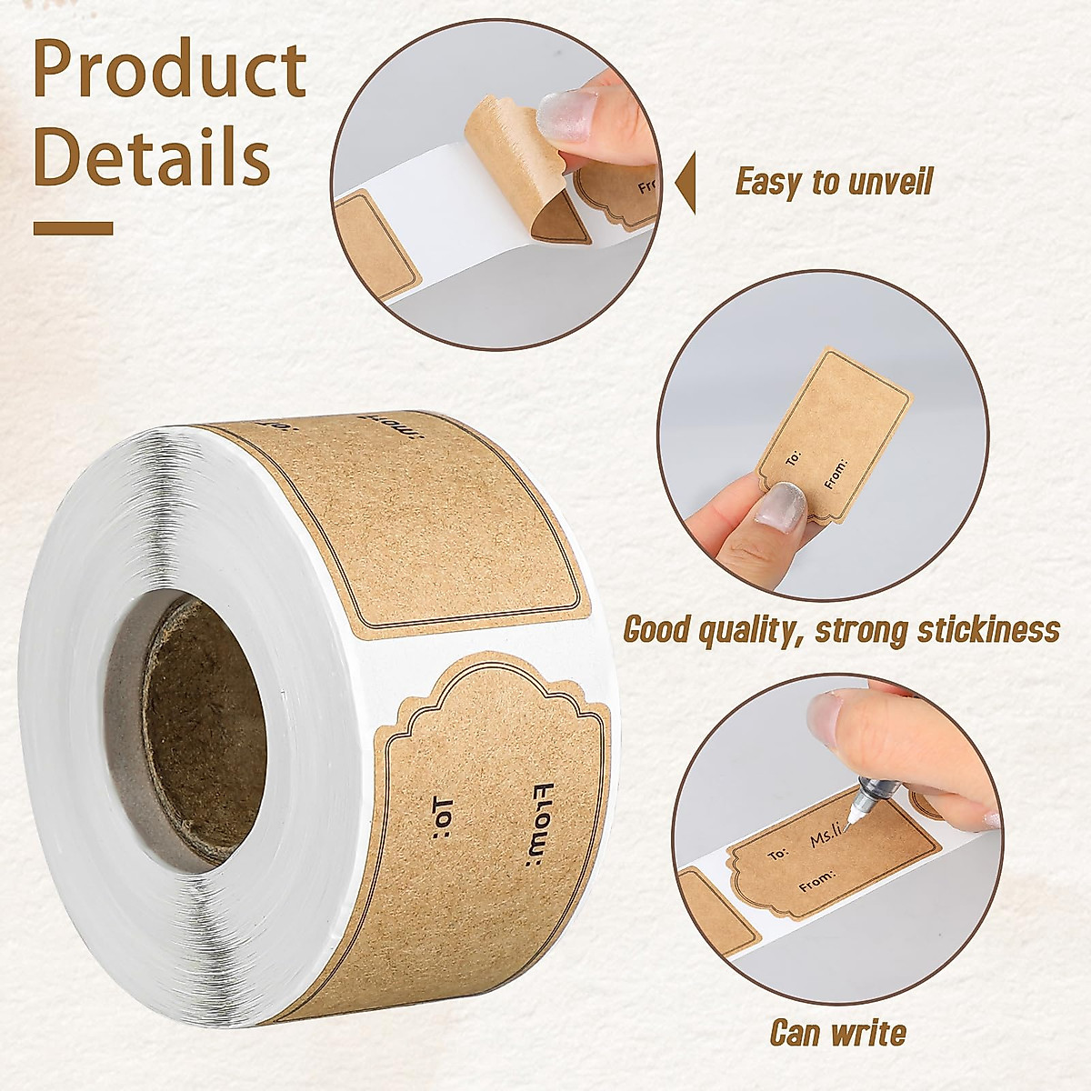 1"x2" to and from Gift Tag Stickers, 300pcs/Roll Natural Brown Kraft to from Present Labels Name Tag Label Stickers for Weddings Present Gift Wrapping Cards (Style 2)