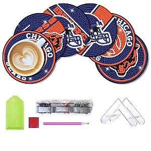 Aimeryup 6 Pcs Diamond Paintings Coasters Kits with Holder,DIY Football Diamond Art Coasters for Adults Kids, Diamond Dot Kits for Chicago Craft Gifts