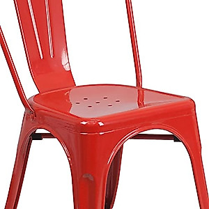 Flash Furniture Commercial Grade 4 Pack Red Metal Indoor-Outdoor Stackable Chair