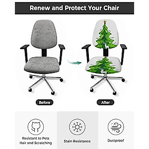 Christmas Tree Office Chair Cover Stretchable Computer Chair Seat Cover Backrest Slipcovers, Stretchable Rotating Desk Chair Seat Cushion Split Protectors Modern Geometric Green Elk Star Bird