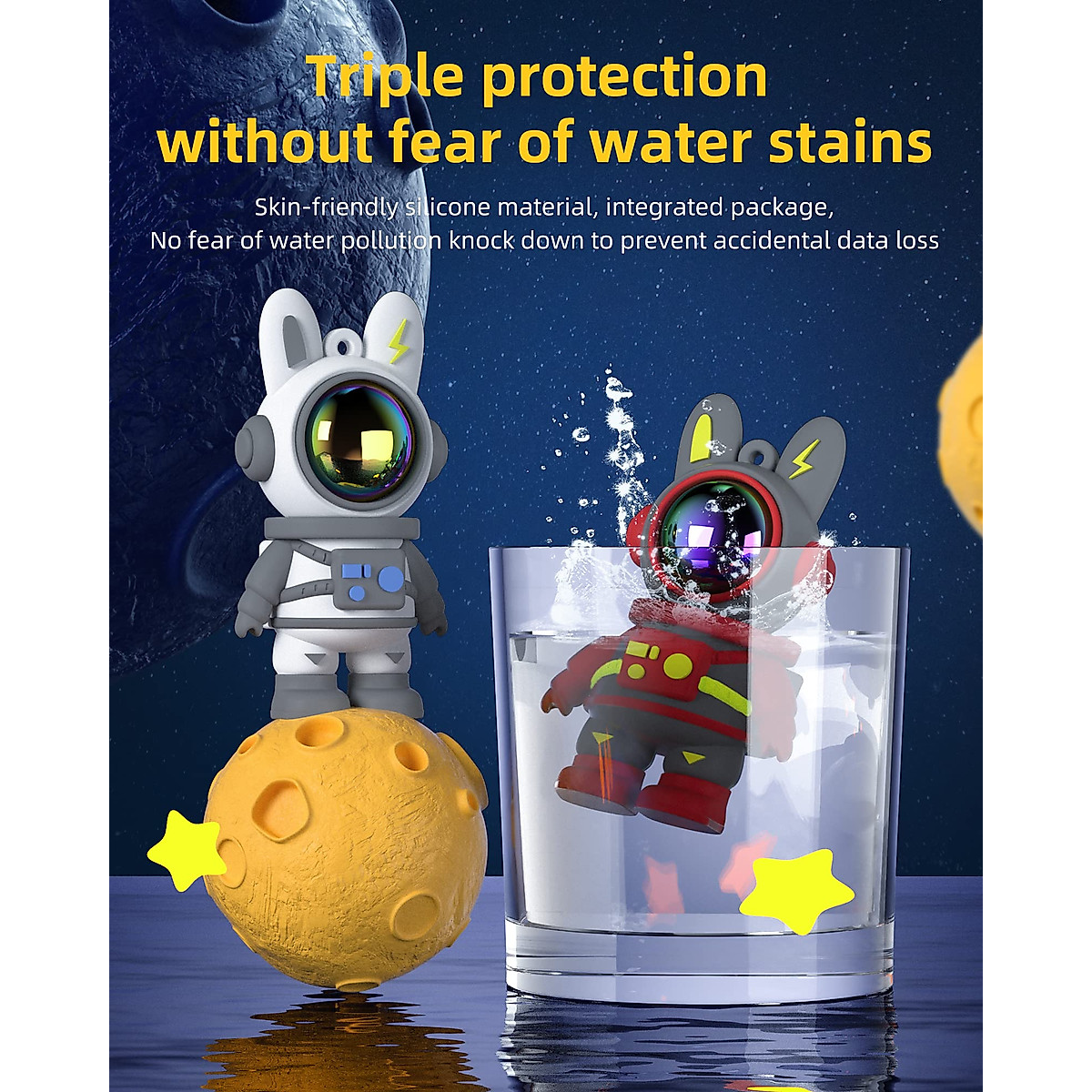 Cute Space Rabbit USB Flash Drive, Thumb Drive 64gb Waterproof USB 2.0 Memory Stick Small Size USB Drive Gift (64G, Red)