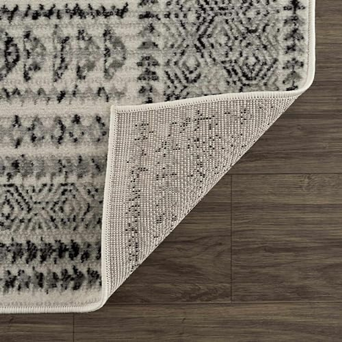 Hauteloom Greig Farmhouse Moroccan Geometric Area Rug - Boho Aztec Tribal Carpet for Living Room, Bedroom, Dining Room - Bordered - Off White, Black, Grey - 7'10" Round Rug